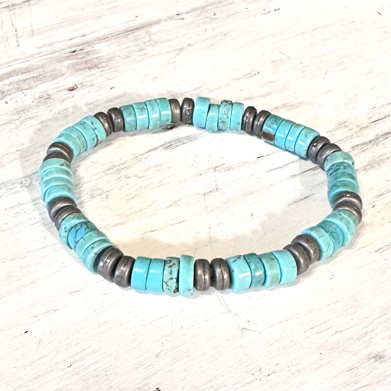 Turquoise & Pewter Round Beaded Bracelet – JUST A LITTLE WESTERN