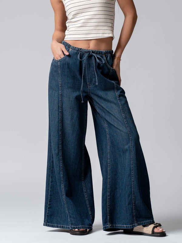 Wide Leg Dark Denim Lounge Pants – JUST A LITTLE WESTERN